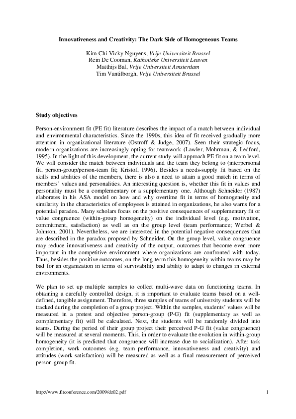 (PDF) Innovativeness and creativity: the dark side of homogeneous teams