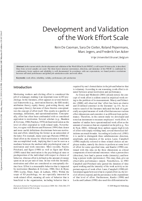 (PDF) Development and Validation of the Work Effort Scale