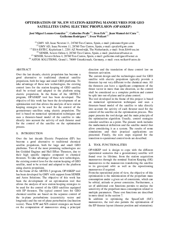 (PDF) Optimizing Geo Satellite Station-Keeping with Electric Propulsion