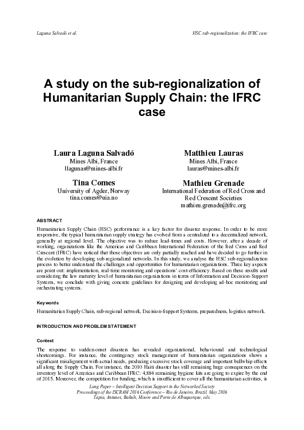 (PDF) A Study on the Sub-Regionalization of Humanitarian Supply Chain ...