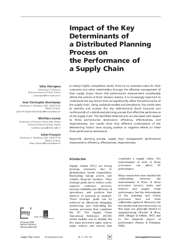 (PDF) Impact of the Key Determinants of a Distributed Planning Process ...