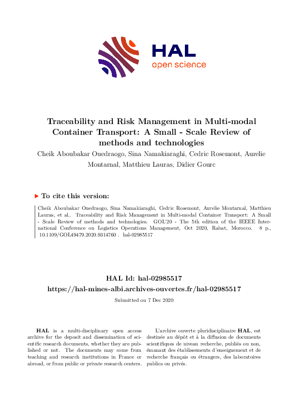 (PDF) Traceability and Risk Management in Multi-modal Container Transport: A Small - Scale ...