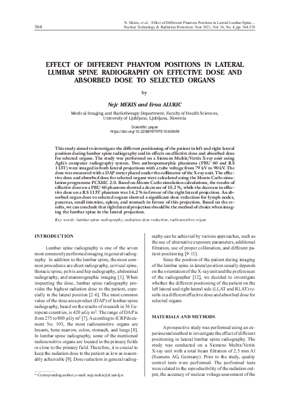 (PDF) Effect of different phantom positions in lateral lumbar spine radiography on effective ...