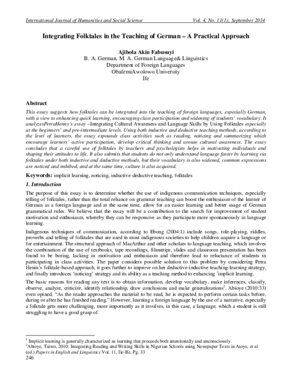 (PDF) Integrating Folktales in the Teaching of German - A Practical ...