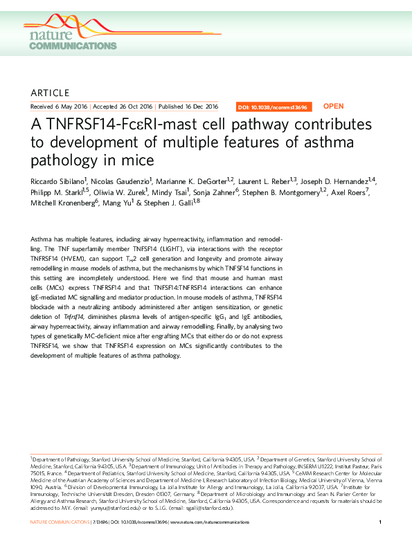(PDF) A TNFRSF14-FcɛRI-mast cell pathway contributes to development of ...