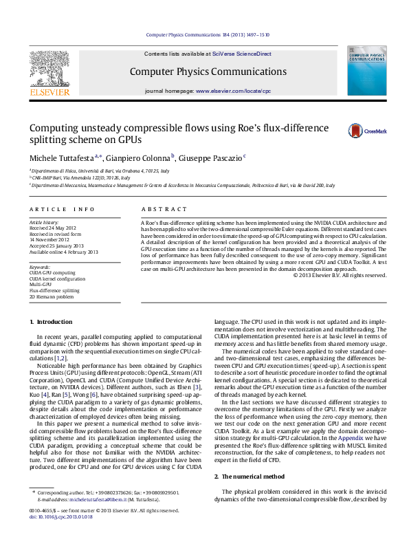 (PDF) Computing unsteady compressible flows using Roe’s flux-difference splitting scheme on GPUs