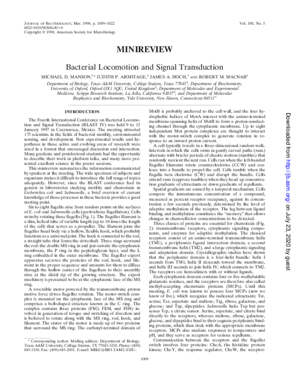 (PDF) Bacterial Locomotion and Signal Transduction