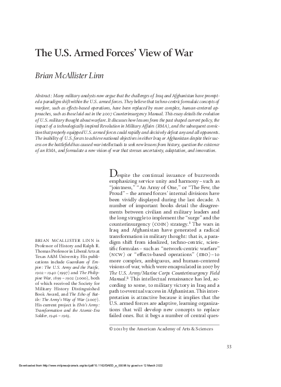 (PDF) The U.S. Armed Forces' View of War