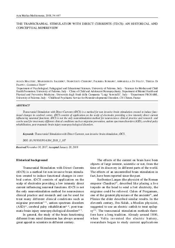 (PDF) The transcranial stimulation with direct currents (tdcs): An ...