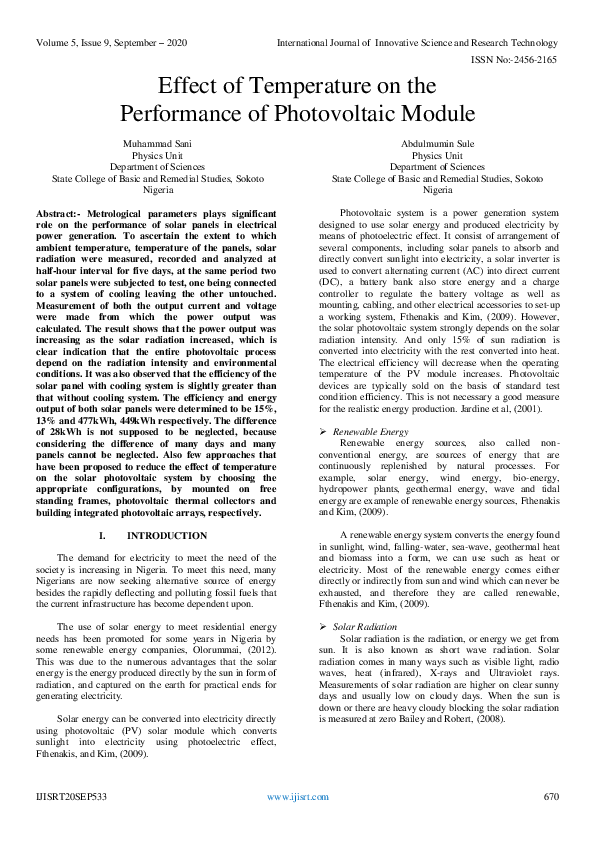(PDF) Effect of Temperature on the Performance of Photovoltaic Module