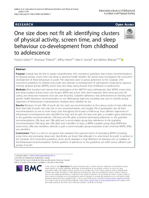 (PDF) One size does not fit all: identifying clusters of physical activity, screen time, and ...