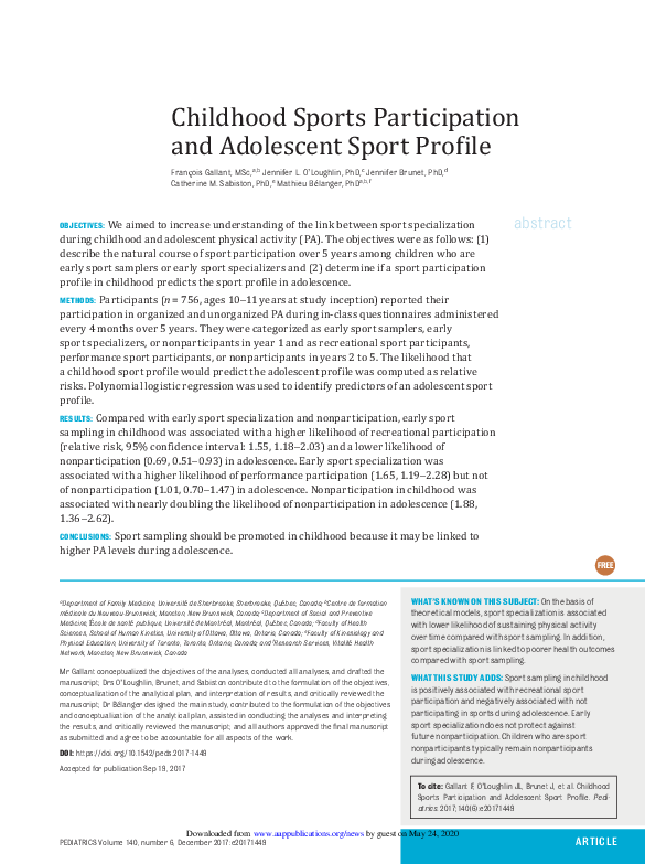 (PDF) Childhood Sports Participation and Adolescent Sport Profile