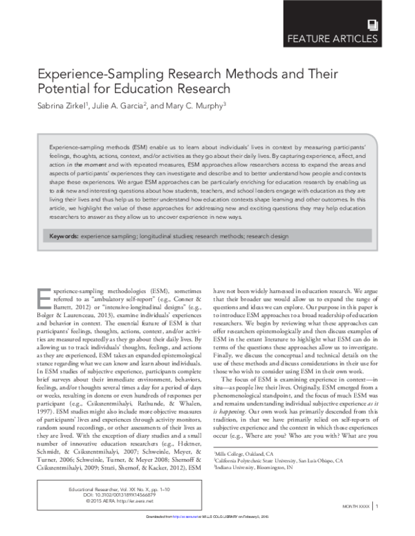(PDF) Experience-Sampling Research Methods and Their Potential for ...