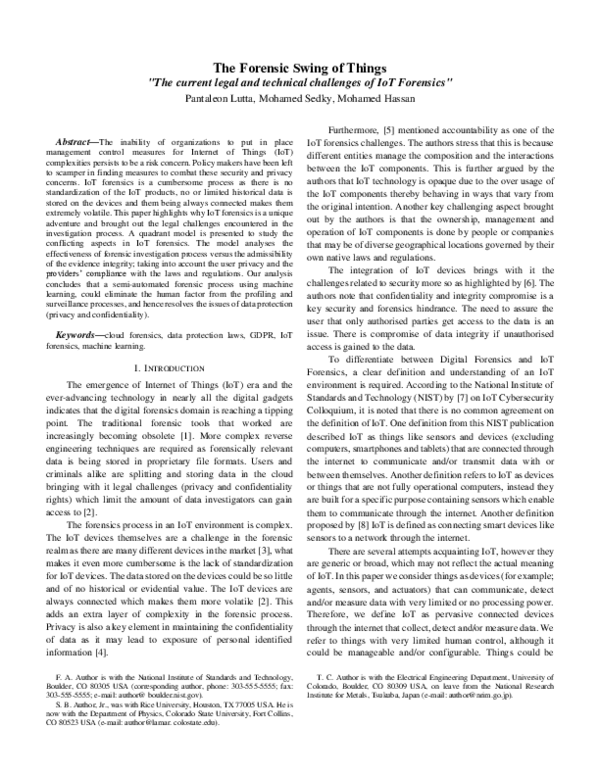 Pdf The Forensic Swing Of Things The Current Legal And Technical