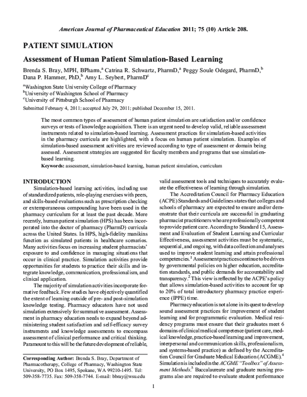 Pdf Assessment Of Human Patient Simulation Based Learning