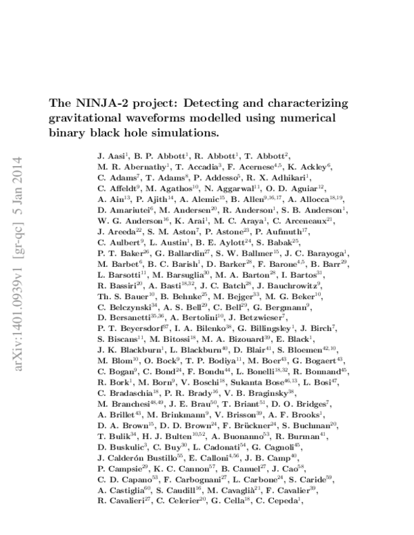 (PDF) The NINJA-2 project: Detecting and characterizing gravitational waveforms modelled using ...