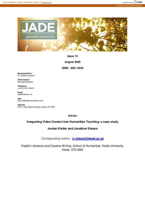 (PDF) Integrating Video Content into Humanities Teaching: a case study