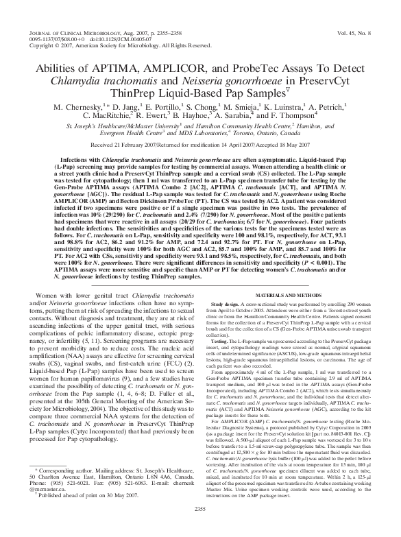 (PDF) Abilities of APTIMA, AMPLICOR, and ProbeTec Assays To Detect ...