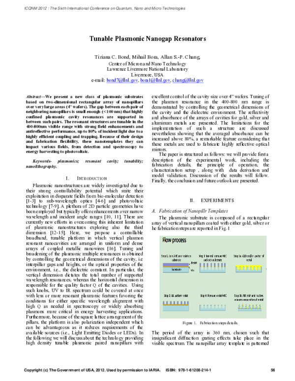 (PDF) Tunable Plasmonic Nanogap Resonators