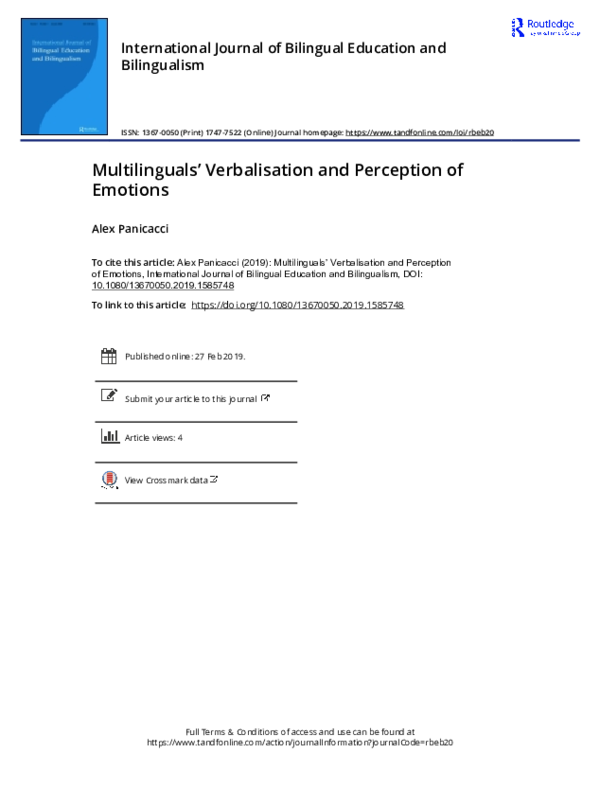 (PDF) Multilinguals’ Verbalisation and Perception of Emotions