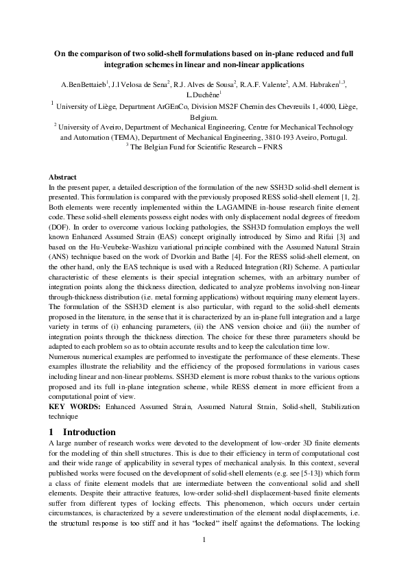 (PDF) On the comparison of two solid-shell formulations based on in-plane reduced and full ...