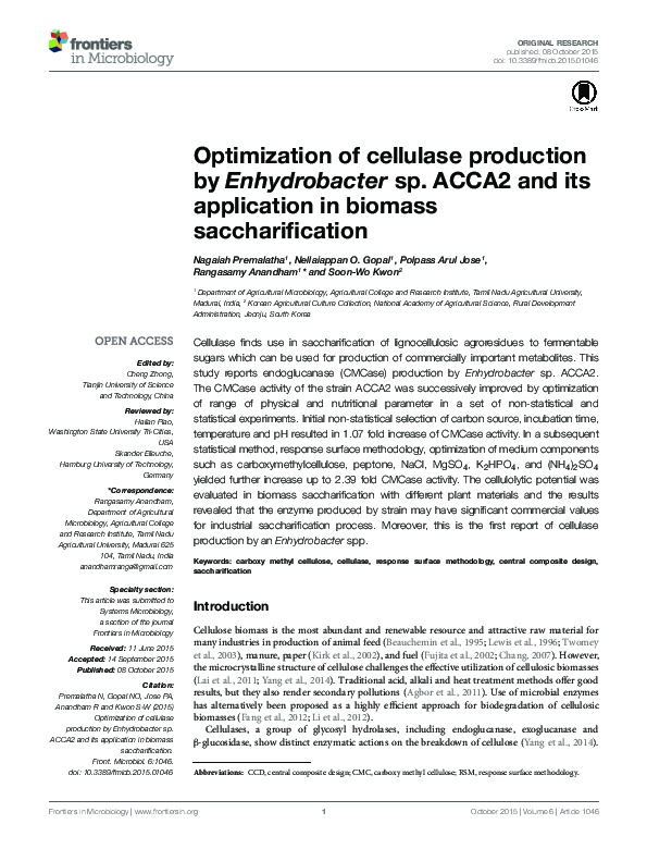 (PDF) Optimization of cellulase production by Enhydrobacter sp. ACCA2 and its application in ...