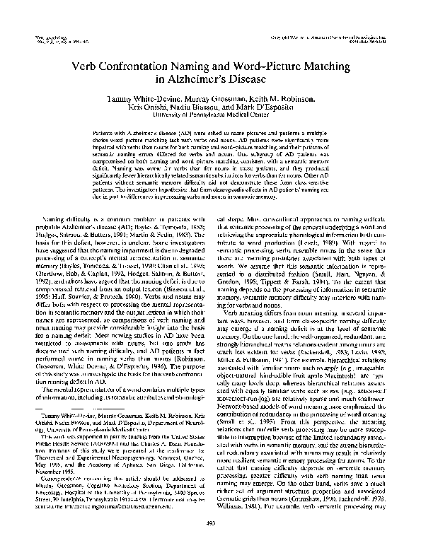 (PDF) Verb confrontation naming and word-picture matching in Alzheimer ...