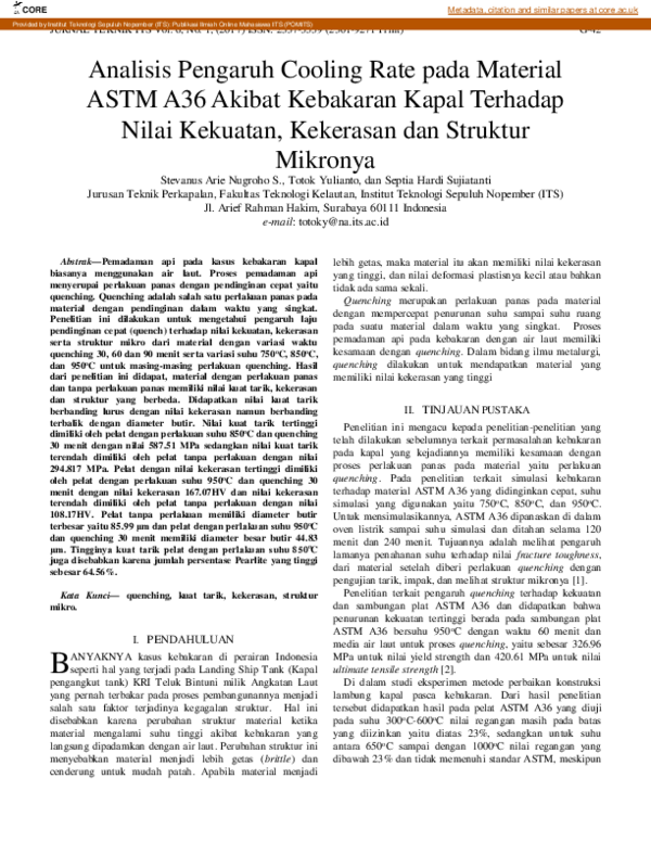 (PDF) Analisis Pengaruh Cooling Rate pada Material ASTM A36 Akibat Kebakaran Kapal Terhadap ...