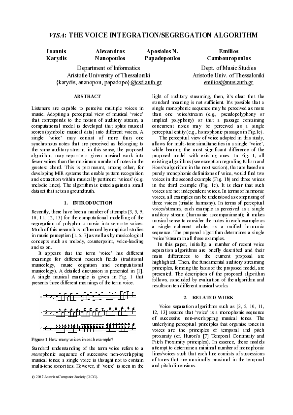 (PDF) Visa: The Voice Integration/Segregation Algorithm