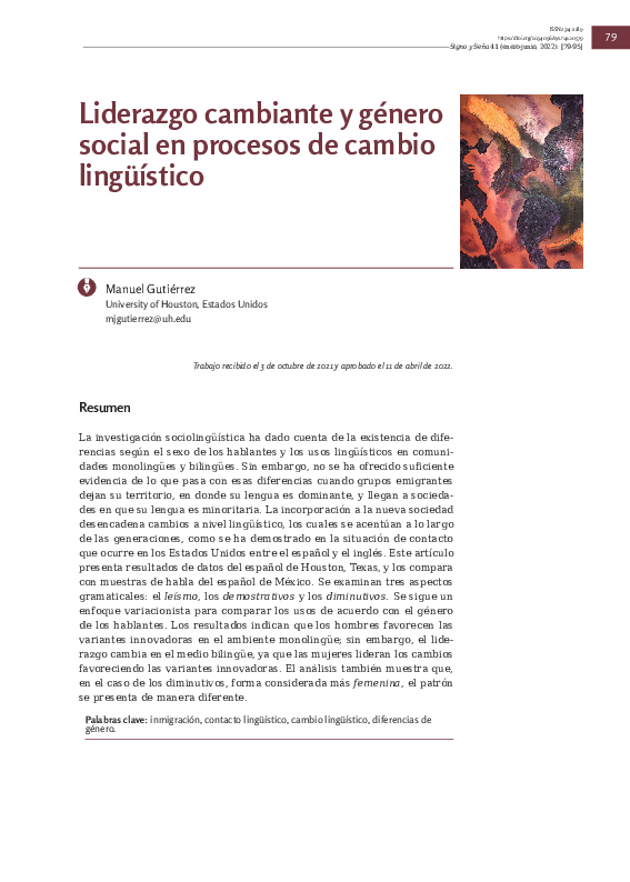 (PDF) Liderazgo cambiante y genero social en procesos de cambio linguistico