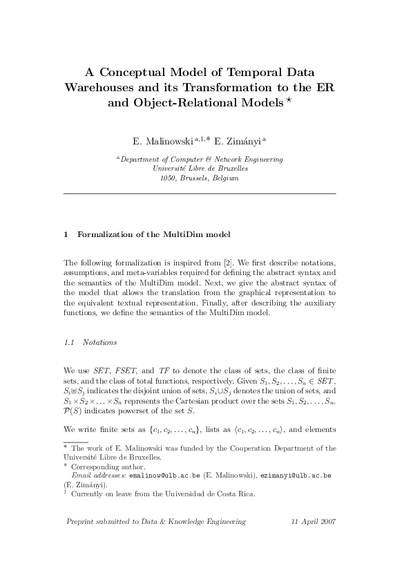 (PDF) A conceptual model for temporal data warehouses and its transformation to the ER and the ...