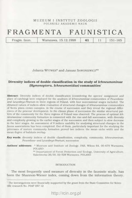 (PDF) Diversity indices of double classification in the study of ...