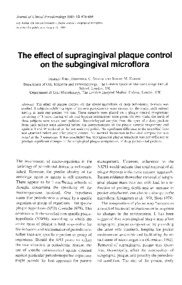 (PDF) The effect of supragingival plaque control on the subgingival ...