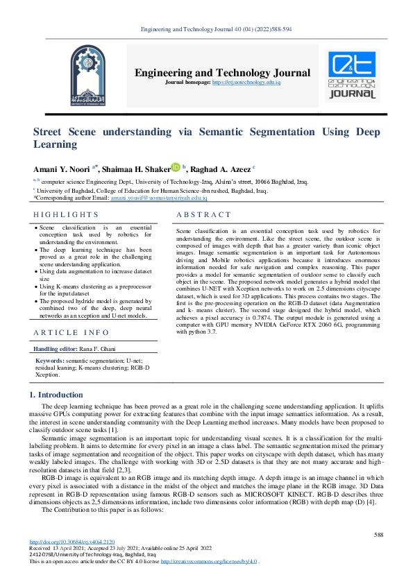 Pdf Street Scene Understanding Via Semantic Segmentation Using Deep Learning