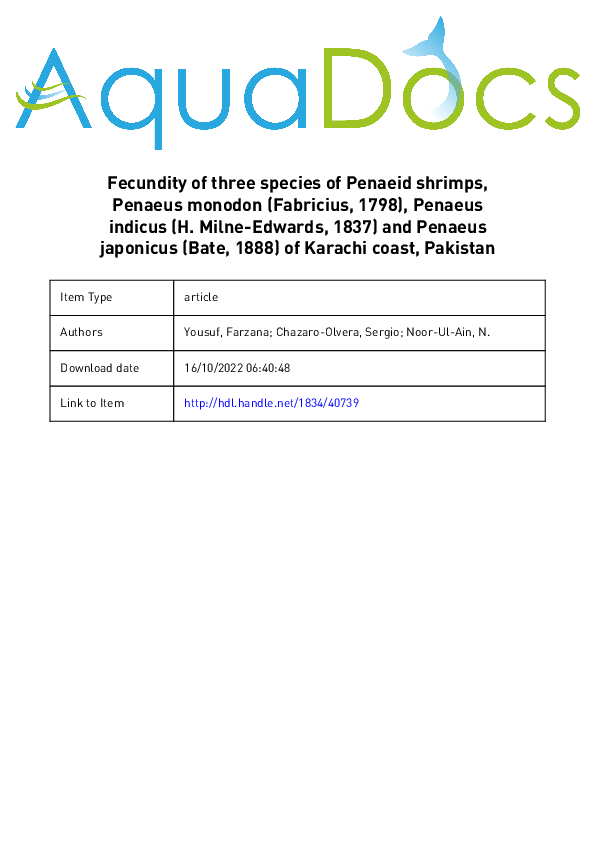 (PDF) Fecundity of Three Species of Penaeid Shrimps, Penaeus Monodon ...