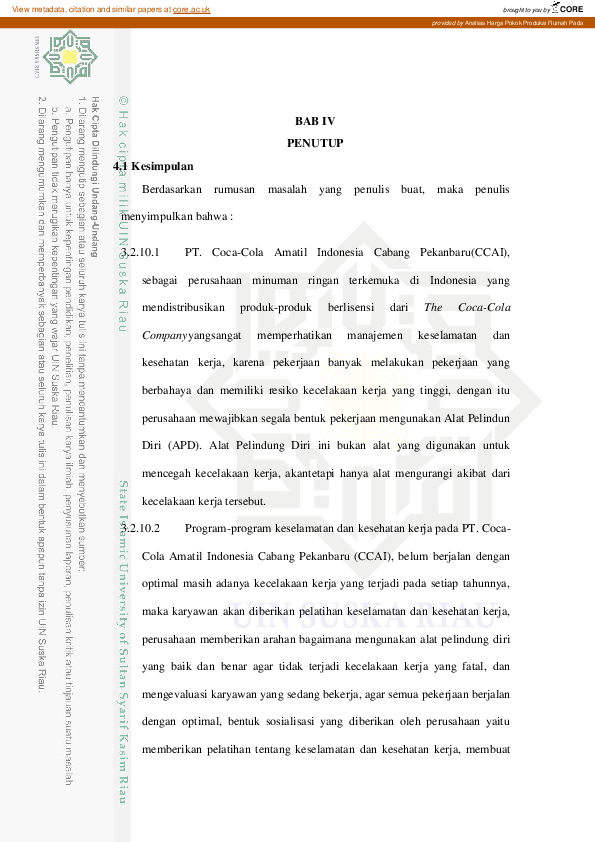 (PDF) Manajemen Keselamatan Dan Kesehatan Kerja Pada Pt. Coca Cola Amatil Indonesia (Ccai)Cabang ...
