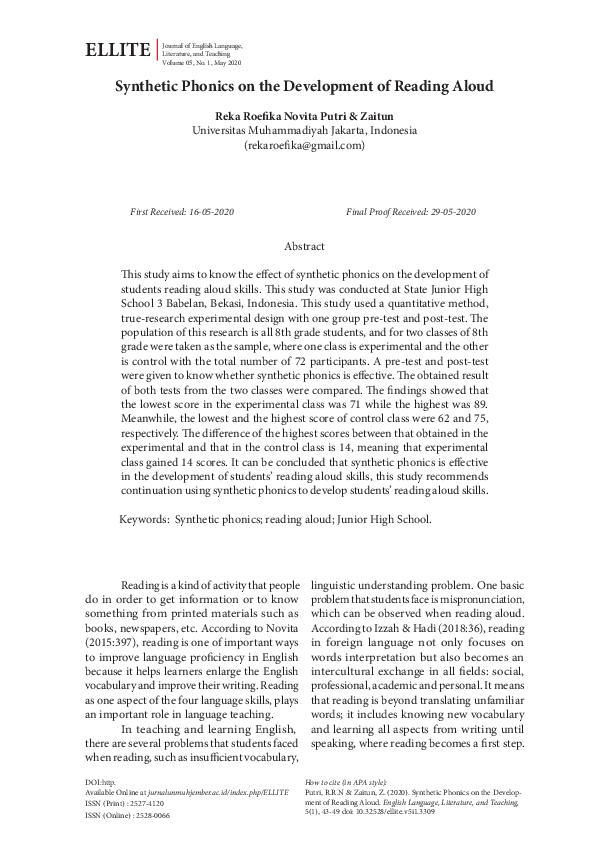 (PDF) The Effect of Synthetic Phonics on the Development of Students ...