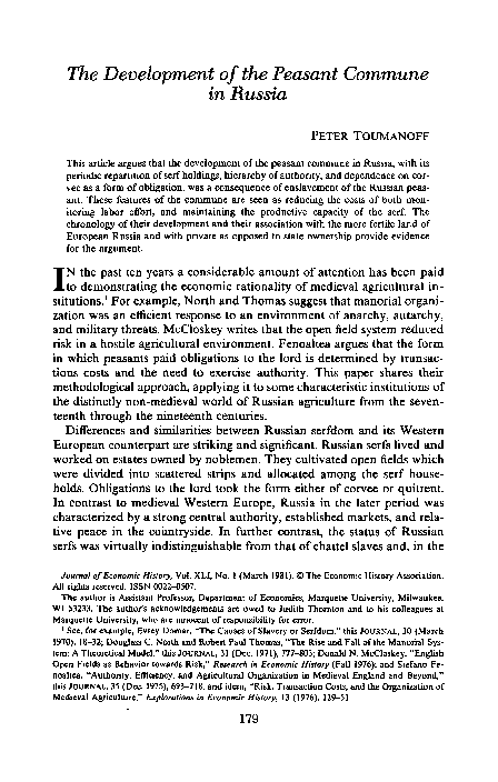 (PDF) The Development of the Peasant Commune in Russia
