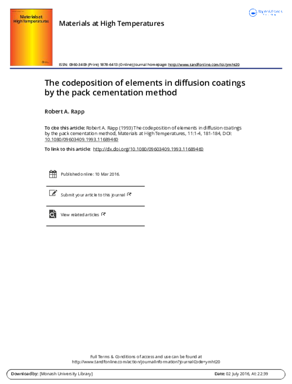 (PDF) The codeposition of elements in diffusion coatings by the pack cementation method | Robert ...