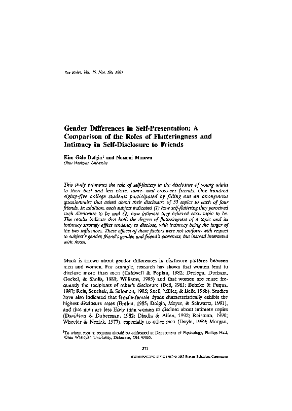 (PDF) Gender differences in self-presentation: A comparison of the ...