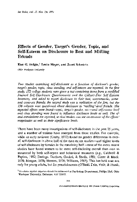 (PDF) Effects of gender, target's gender, topic, and self-esteem on ...