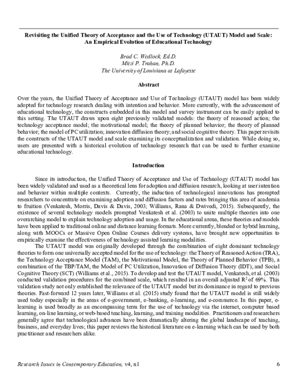 Pdf Revisiting The Unified Theory Of Acceptance And The Use Of