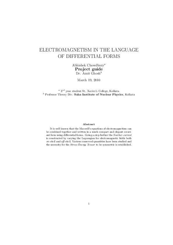 (PDF) ELECTROMAGNETISM IN THE LANGUAGE OF DIFFERENTIAL FORMS