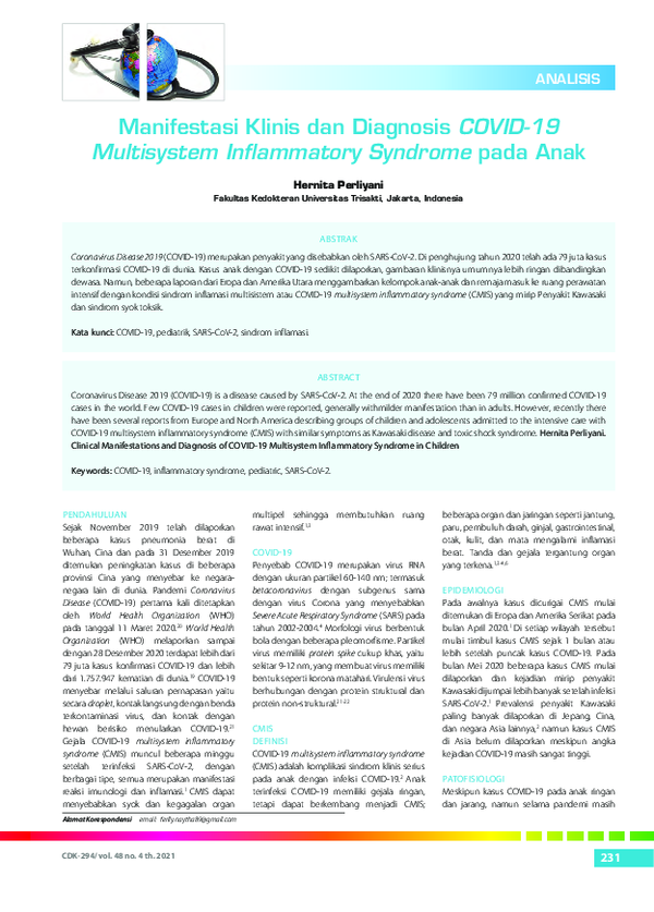 (PDF) Manifestasi Klinis dan Diagnosis COVID-19 Multisystem Inflammatory Syndrome pada Anak ...