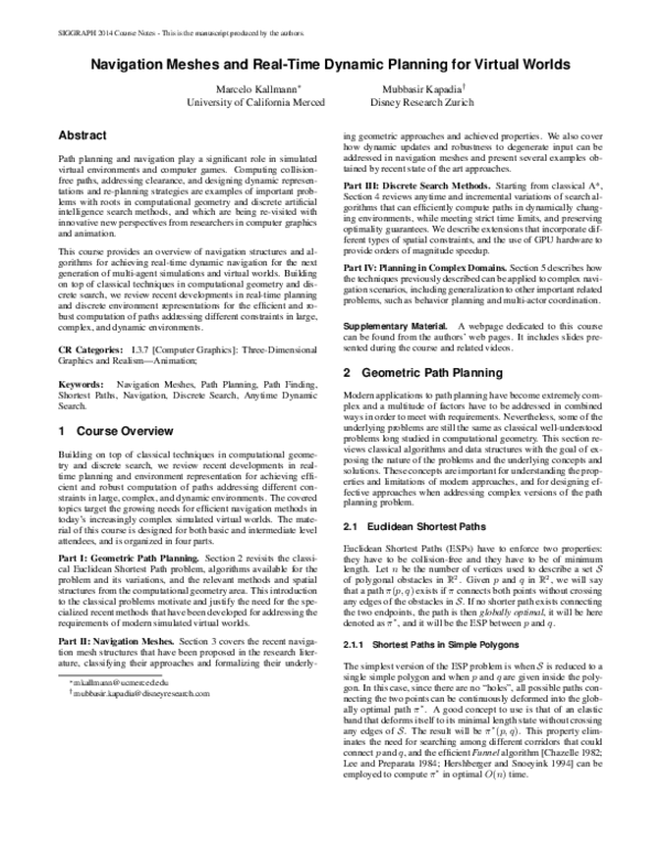(PDF) Navigation meshes and real-time dynamic planning for virtual worlds