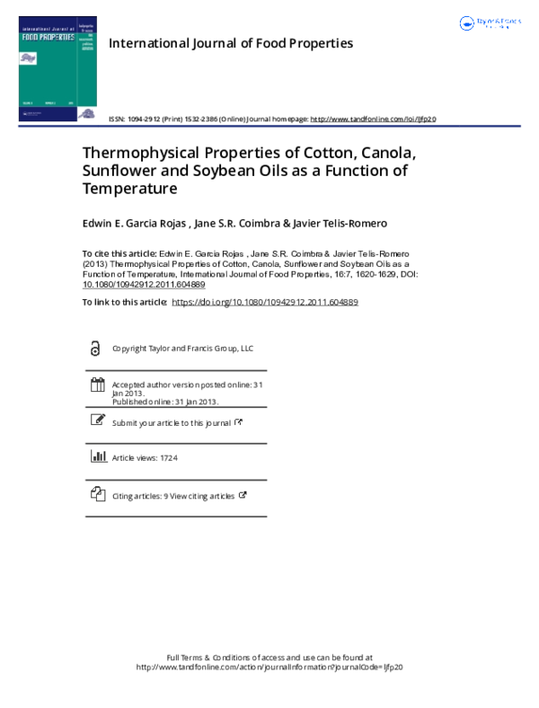 (PDF) Thermophysical Properties of Cotton, Canola, Sunflower and ...