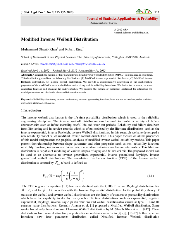 Pdf Modified Inverse Weibull Distribution