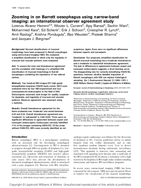 (PDF) Zooming in on Barrett oesophagus using narrow-band imaging: an ...