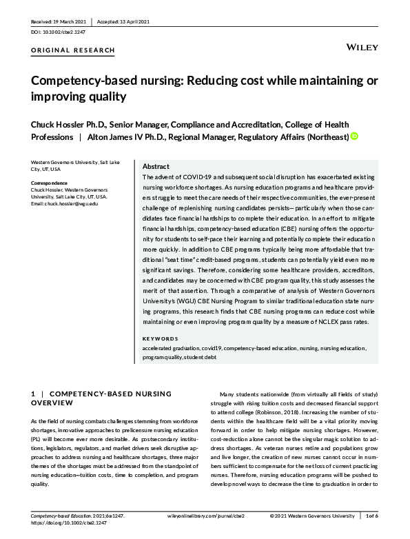 (PDF) Competency‐based nursing: Reducing cost while maintaining or improving quality