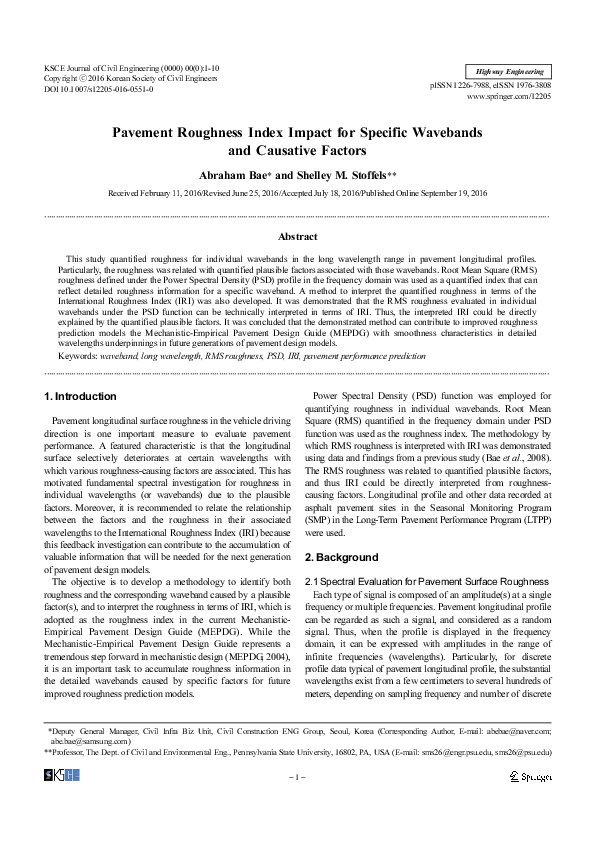 (PDF) Pavement roughness index impact for specific wavebands and ...